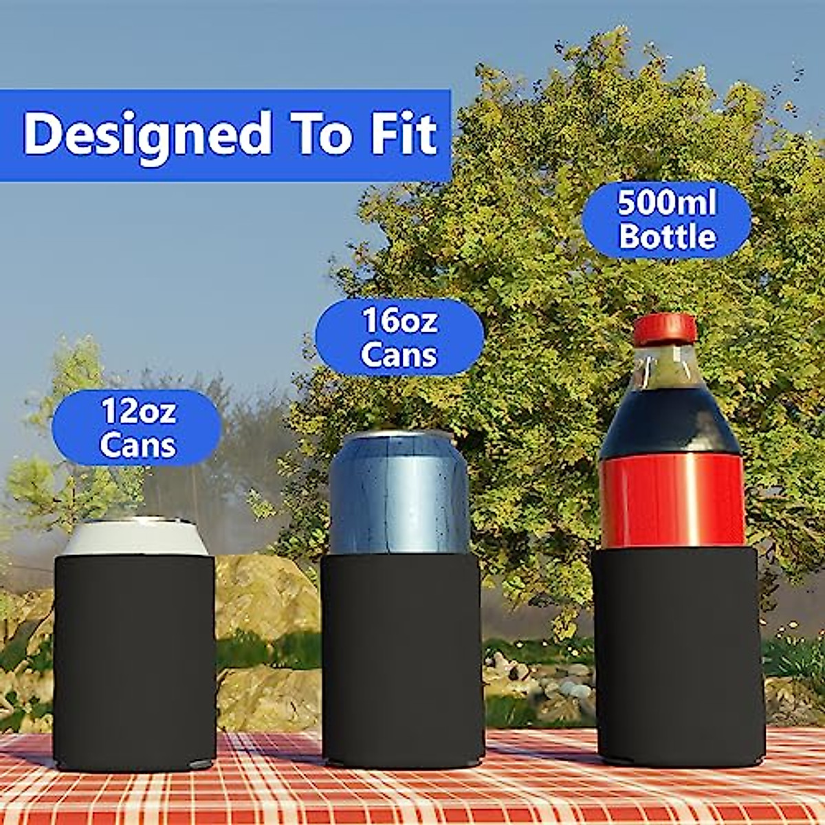 25 Pack Black Blank Can Cooler Sleeves, Customizable Bulk Sublimation Can Coolers, Extra-Thick Collapsible Drink Insulator Sleeve, Beer Can Coolers for Party Beverages, PartyPrints