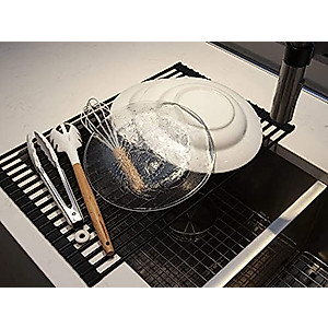 Generic Roll Up Drying Rack Black Multipurpose, 20.4x13.1 Inches, Silicone Coated Solid Stainless Rods, Dish Racks, Sink Cover for Counter Space, Small Kitchen, RV, and Apartment Must Haves