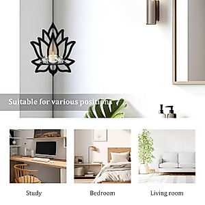 Tcwhniev Water Lily Flower Corner Shelves, Wooden Water Lily Crystal Shelf, Black Wall Crystal Display Shelf Decorative Water Lily Floating Shelf Wall Hanging Shelves for Bedrooms Offices Living Room