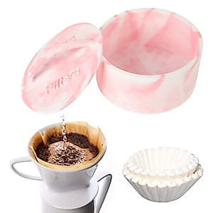 Coffee Filter Holder Storage, Container Coffee Filter Dispenser with Lid Coffee Filter Basket Coffee Bar Accessories Organizer for Home(Pink)