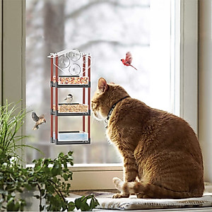 Window Bird Feeder with Strong Suction Cups, Large Weatherproof Birdfeeder with 3 Tiers Seed Tray and Drinking Sink, Outdoor Hanging Birdhouse for Wild Birds, Finch, Cardinal, and Bluebird