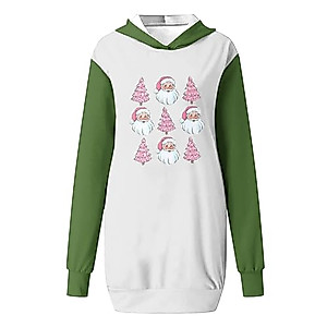 Vestidos PequeñOs Para Mujer 2024 2023 2024 Christmas Hoodie Dress For Women Cute Print Long Sleeve Dresses Crew Neck Patchwork Sweatshirt Casual Dress With Pocket 2-Green Small