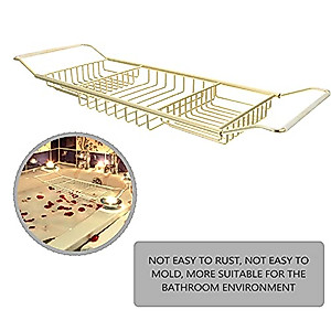 STOBOK Bathtub Tray Expandable Stainless Steel Over Bath Tub Racks Bathroom Shelf Organizer for Home Gold