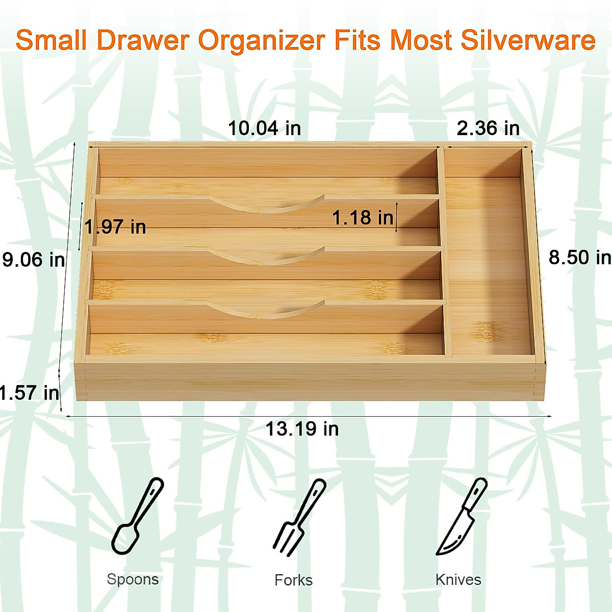 Youpehom Bamboo Utensil Organizer for Kitchen Drawers, Utensil Tray and Cutlery Silverware Holder,Wood Drawer Dividers with 5 Slots