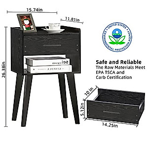 Lerliuo Black Nightstand, Modern Bedside Table with Drawer, Wood End Table for Small Space, Side Table with Storage, Night Stand for Bedroom/Living Room/Dorm 26.38''H