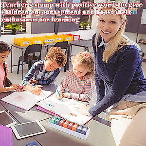 Tmtains 8Pcs Teacher Stamps for Classroom Teacher Supplies Self-inking Grading Stamps Encouraging Comments for Parent Signature School Teachers Review Feedback Homework Reward Colorful Stamp with Tray
