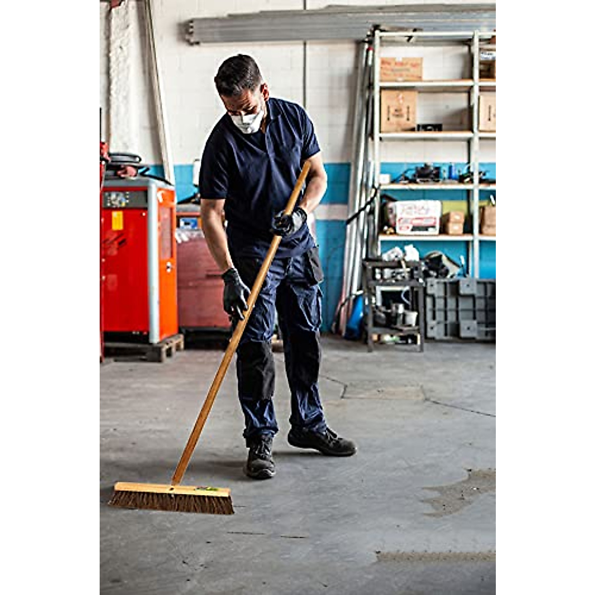 Unvert Push Broom Indoor and Outdoor Floor Sweep Use, 24 Inch, Heavy Duty Hardwood Block, Palmyra Bristles Scrub Brush, Two Threaded Handle Holes, Cleaning Broom for Patio Garage, Deck, Or Home Use