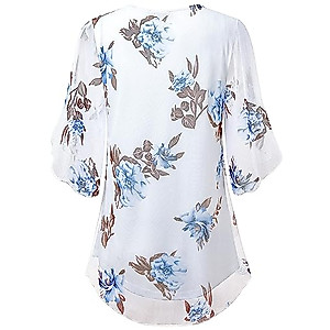 SeSe Code Bell Sleeve Tops for Women Mesh Shirt Chiffon Tunic Floral Fancy Shirts Spring Cute Tops for Women Holiday Blouse Dressy White XL
