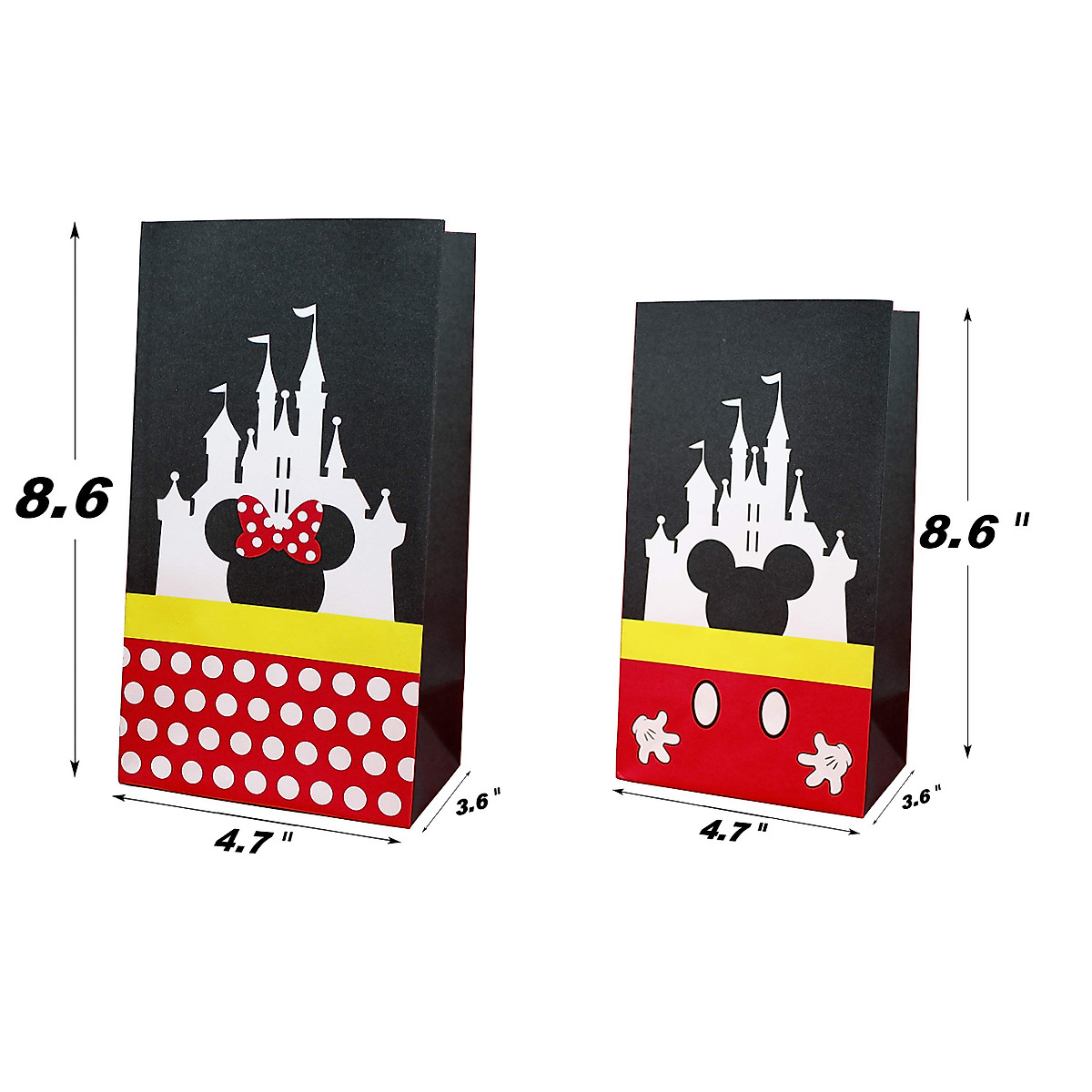 MOAXMOA Party favor Gift Bags Candy Treat Bags Birthday Baby Shower Wedding Mickey Minnie Theme Decorations Supplies with Stickers Set of 24