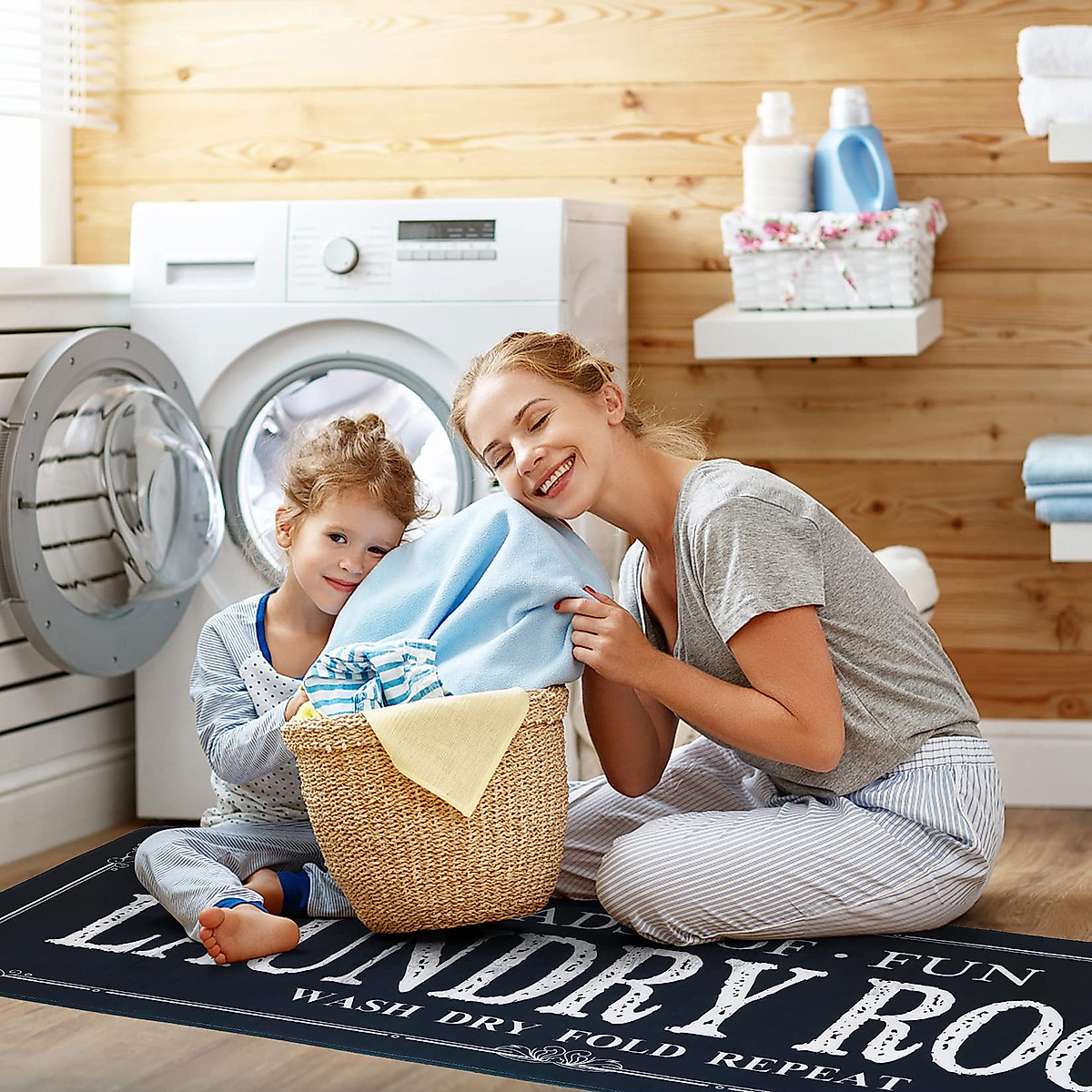 Laundry Room Rug Runner Non Slip Laundry Mats Mudroom Runner Farmhouse Kitchen Floor Mat Bathroom Laundry Room Decor Accessories( Black, 20 X 47 inch )