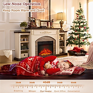 72" Electric Fireplace with Mantel, White TV Stand for TVs Up to 80 Inch, Farmhouse Entertainment Center with Storage for Bedroom,23'' Fireplace Insert Heater for Living Room