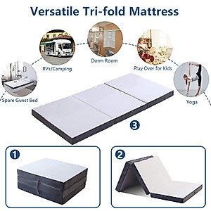 GOHOME Trifolding Mattress with Super Soft Removable Breathable Cover for Guest Children and Adults, Foldable Sofa Bed Floor Mattress with Non-Slip Bottom for Back Pain Relief, Twin XL 38"x78"x6"