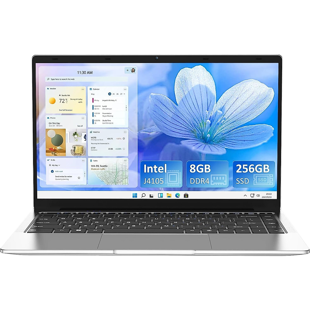KurieTim Laptop Computer 8GB DDR4 256GB SSD Quad-Core Intel Celeron J4105(Up to 2.5GHz), 14.1 inch 1080P FHD Traditional Laptops, WiFi, Webcam, USB3.0, Mini HDMI, Windows 11 Pro