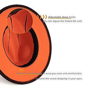 Gossifan Women Gradient Color Fedora Wide Brim Felt Panama Hat with Belt Buckle Orange/Black