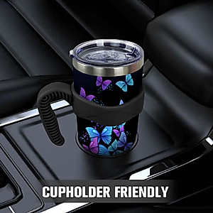 Exacmos 40 oz Tumbler with Handle and Straw 40 oz Butterfly Cup Insulated Stainless Steel Coffee Travel Mug Spill Proof Leak Proof Slim 40oz Tumbler with Handle Butterfly Decor Stuff Gifts for Women