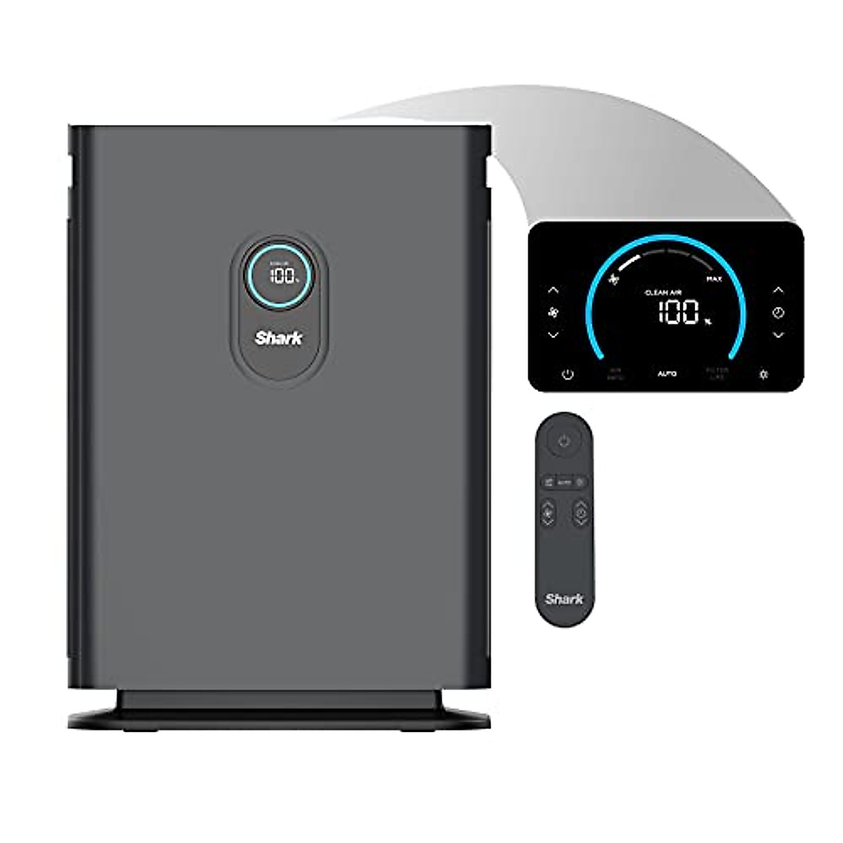 Shark HE402 Air Purifier 4 True HEPA Cleans up to 1000 Sq. Ft., Captures 99.98% of Particles, dust, allergens, Smoke, 0.1–0.2 microns, Advanced Odor Lock, Quiet, 4 Fan, Charcoal Gray
