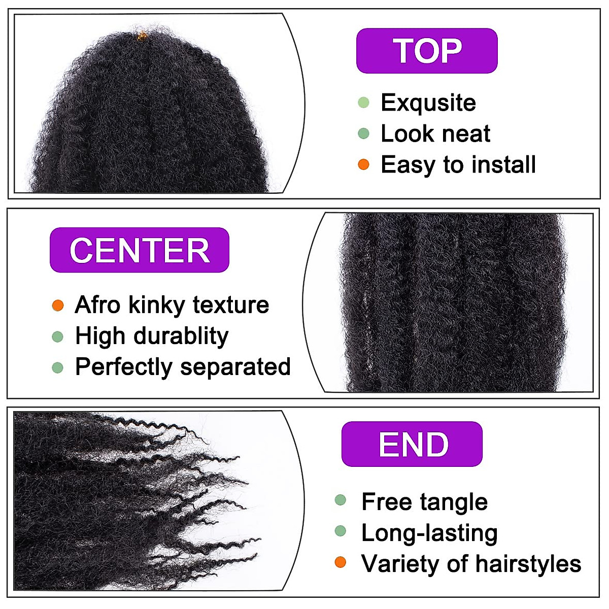 ZRQ 8 Packs Marley Hair Crochet Braids,24 Inch Afro Kinky Marley Braiding Hair, Synthetic Curly Twist Marley Hair, Long Springy Afro Twist Hair Extensions (1B#,8 Packs)