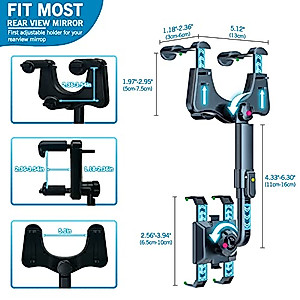 Rearview Mirror Phone Holder for Car-360° Rotatable and Retractable Car Phone Holder with Adjustable Length Upgraded Multifunctional Rearview Mirror Phone Holder for All Mobile Phones and All Car