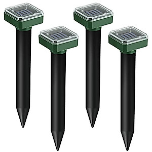 4 Pack Mole Repellent Solar Powered Solar Mole Repellent Ultrasonic Vole Groundhog Repellent Outdoor Waterproof Sonic Repellent Spikes Drive Away Burrowing Animals from Lawns and Yard