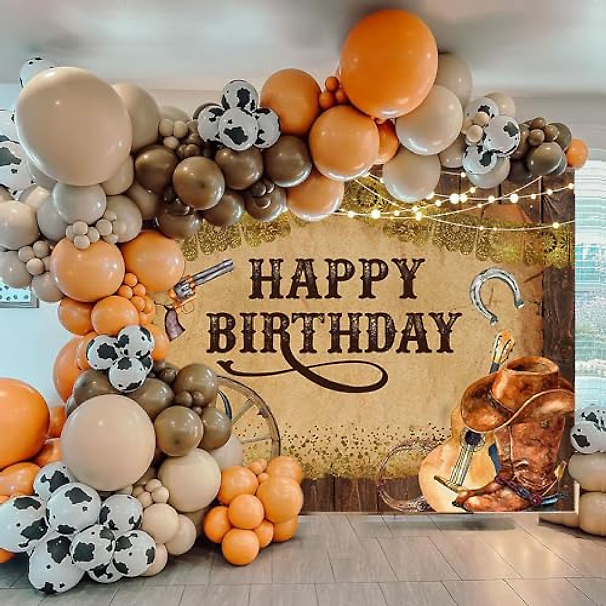 Mocsicka Western Cowboy Happy Birthday Backdrop Rustic Old West Rodeo Cowboy Background Brown Rustic Wood Kids Birthday Party Decoration Banner Cowboy Party Decorations (7x5ft (82x60 inch))