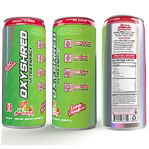 EHP Labs OxyShred Healthy Energy Drink - Zero Sugar Energy Drinks with Amino Acids, Green Tea Extract, Vitamin C & L Carnitine - Zero Carbs, Zero Calories, Clean Caffeine, Kiwi Strawberry (12-Pack)