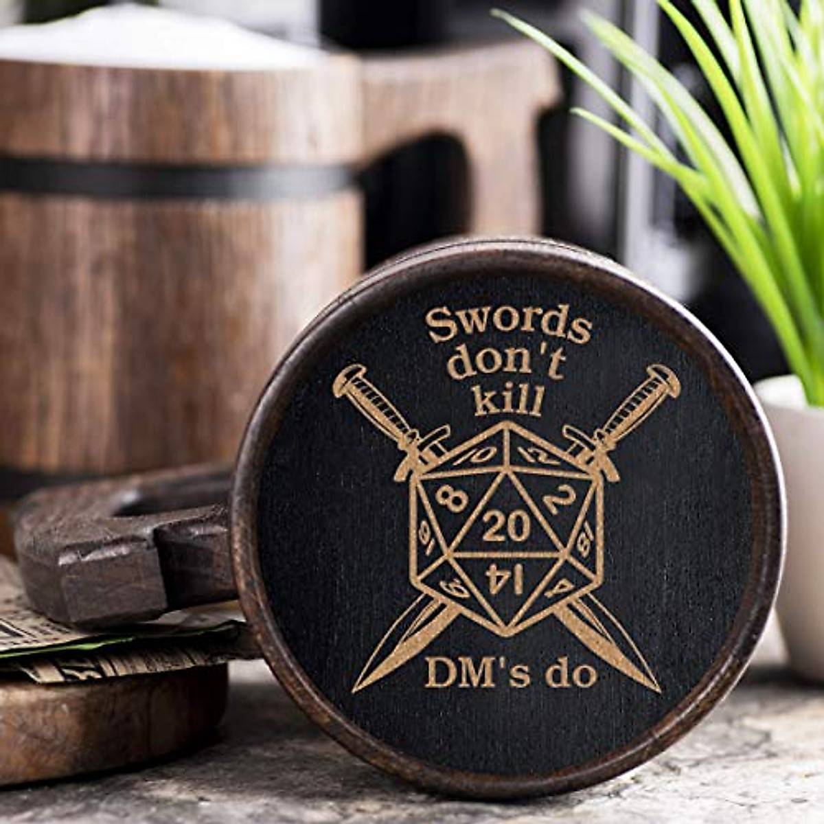 Swords don't kill DM's do Beer Mug. D20 Wooden Beer Mug. Dungeon and Dragons Mug. Dungeon Master Personalized Mug. D&D Gift. DnD Beer Stein. Gift for Men. Gamer Gift. Beer Tankard. Gift for Him K250