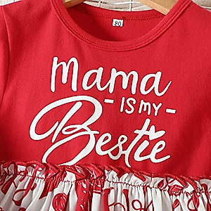 Camidy Baby Girl Dress Infant Girls Long Sleeve Casual Dress Toddler Heart Print A-Line Dress with Bowknot Headband Red