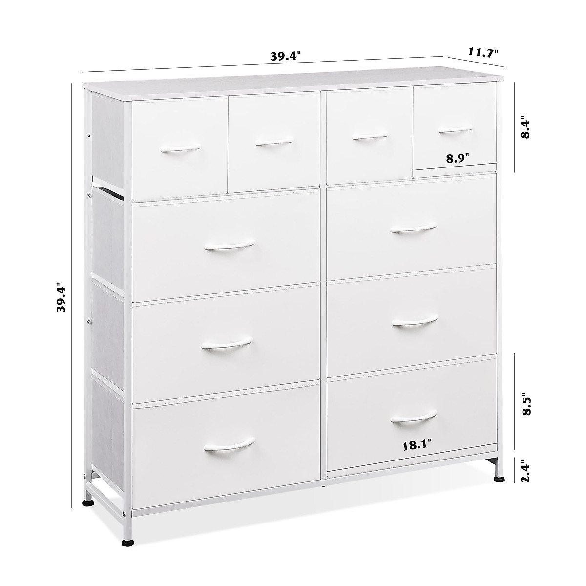 WLIVE White Dresser for Bedroom with 10 Drawers, Tall Chest of Drawers for Bedroom, Storage Drawer Unit, Organizer Unit for Hallway, Closet