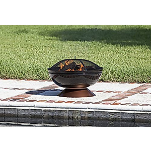 Fire Sense 62242 Fire Pit Degano Round Wood Burning Lightweight Portable Outdoor Firepit Backyard Fireplace Also Included Wood & Cooking Grate - Black Copper - 26"