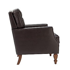Leather Armchair Accent Chair with Nail Trim and Button Tufted Cozy Sofa Chair with Wood Legs, Tufted Club Chair for Living Room Bedroom Office (Brown)