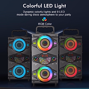 Bluetooth Speakers, 60W Portable Wireless Loud Outdoor Home Party Bluetooth Speaker with Subwoofer, FM Radio, LED Colorful Lights, Microphone, Remote and Big Powerful Stereo Deep Bass Sound Boombox