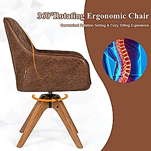 Giantex Stylish Swivel Home Office Chair, No Wheels but Swivel, Solid Wood Legs, Thick Felt Foot Pads, Modern Dining Armchair, Classy Accent Chair, Cute Writing Desk Chair for Small Space, Living Room
