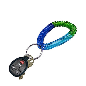Lucky Line 2” Spiral Wrist Coil with Steel Key Ring, Multi-Color Flexible Wrist, Band Key Chain Bracelet, Stretches to 12”, Blue, Dark Blue,Green 1 PK (4103341)
