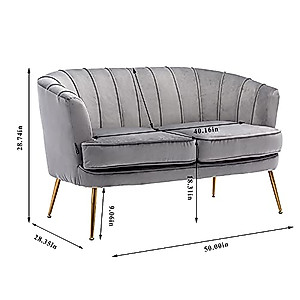 Artechworks Contemporary Velvet Loveseat Chair with Gold-Finished Metal Legs, 2-Seat Sofa for Living Room, Bedroom, Home Office, Grey