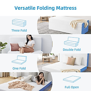 Jamdok 6 Inch Queen Foldable Mattress,Gel Infused Memory Foam Trifold Mattress with Carry Bag, Washable Cover,Floor Mattress for Guest, RV Mattress,Portable(80“x 60“x 6“)