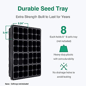 [Thick Plastic] 3-Set Strong Seed Starter Trays with 5" Humidity Domes for Seed Starting, Germination, Seedling Propagation & Plant Growing, Holds 144 Cells in Total