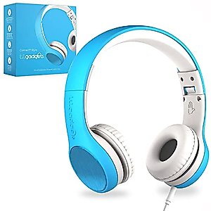 LilGadgets Connect+ Style Wired Headphones for Kids for School with SharePort® Technology, Child-Friendly Foldable On-Ear Headset with Built-in Microphone, Kids Headphones Wired, Blue