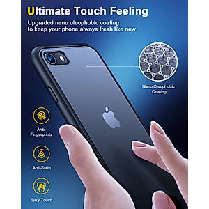 Humixx Shockproof Designed for iPhone SE 2022 Case [8FT Military Grade Drop Protection] [Ultimate Touch Feeling] Translucent Matte Hard Back, Slim Durable Protective Case for iPhone 7/8/SE 4.7" -Black