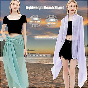 Women Summer Scarfs Cotton Lightweight Large Long Gauze Shawl Beach Wrap Plain 75”×43” Sky Blue