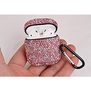 Sparkly Diamond Case for AirPods with Keychain, Shockproof Protective Premium Bling Rhinestone Cover Skin Compatible with AirPods Charging Case 2 & 1(Pink+AB C6)