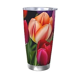 Flower Tumbler with Lid and Straw 20oz Stainless Steel Car Cup for Hot and Cold Drinks, Double Wall Insulated Travel Coffee Mug Reusable Drink Thermos Cup Birthday Gifts