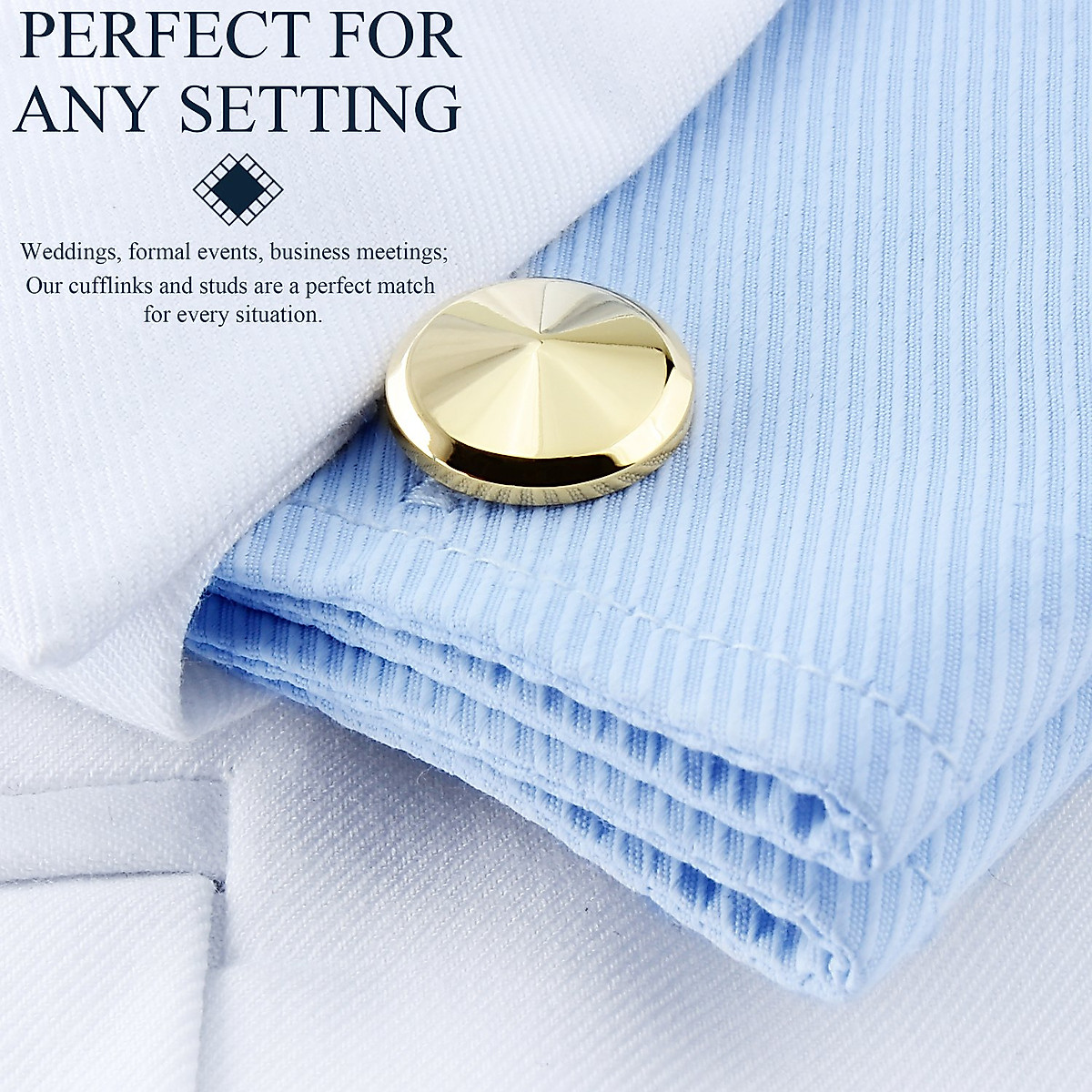 HAWSON Cuff links Mens and Studs Tuxedo Set Gold Color with Platinum Finish Two Cufflinks for mens with Six Shirt Studs Wrapped in Stylish Velvet Gift Bag