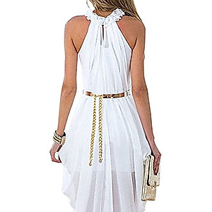 KingField Women's Chiffon Greek Goddess Fairy High Low Dresses Outer Maxi Inner Mini Beach Party Dress Large White