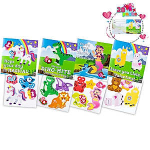 JOYIN 28 Packs Valentines Cards With Stickers (Unicorn, Dragon, Llama, Mermaid) for Kids Party Favor, Classroom Exchange Cards,Anniversary and Birthday,Gift Cards, Greeting Cards,Arts & Craft