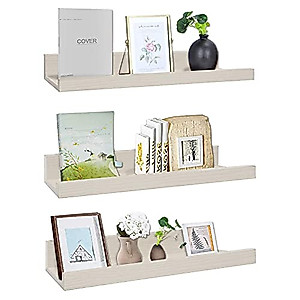 Calenzana Wall Mounted Floating Shelves, 3 Pack 47 inch and 3 Pack 16 inch Photo Picture Ledge Shelf for Living Room Bathroom Bedroom Kitchen Office, Creamy White