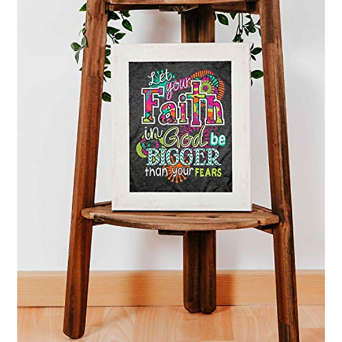 “Faith In God-Bigger Than Fears”-Inspirational Wall Art Sign-8 x 10" Shabby Chic Abstract Poster Print-Ready to Frame. Home-Bedroom-Office-Dorm-Church Décor. Perfect Christian Gift for Teens!