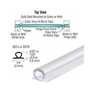 CR Laurence Shower Door Translucent Vinyl Bulb Seal with Pre-Applied Tape for 7/32" Gap (1/4" and up Thick Glass)