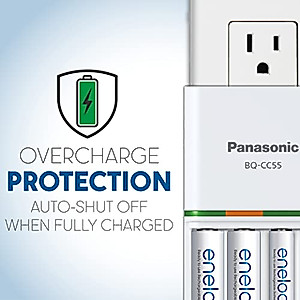 Panasonic BQ-CC55SBA Advanced eneloop Individual Rechargeable Battery 3 Hour Quick Charger with 4 LED Color Charge Indicator Lights