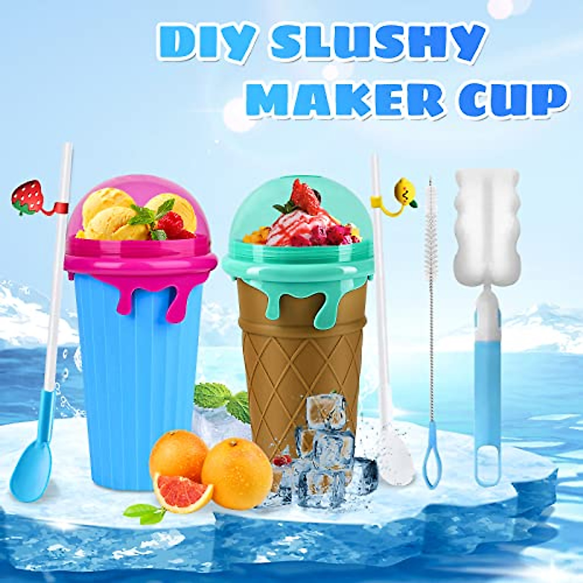 Slushie Maker Cup, TIKTOK Slushy Cup Magic Quick Frozen Smoothies Cup 2 Pack, 500ml Slushie Cup Homemade Milk Shake Ice Cream Maker Cooling Cup DIY for Family