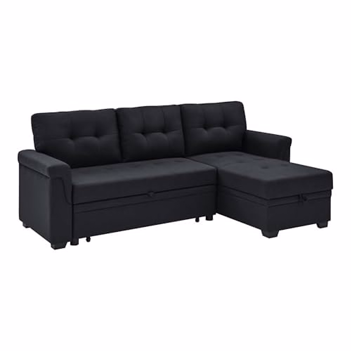 Oadeer Home 86" Reversible Sleeper Sofa with Chaise Storage Sectional, Black